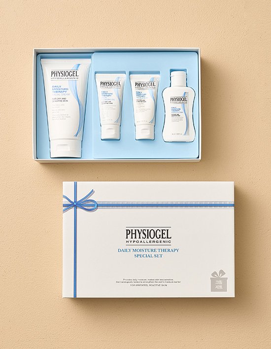 [피지오겔] DMT 크림 선물세트 (페이셜크림150ml+30ml, 토너 50ml, 클렌징 30ml) (쇼핑백 포함) - 마켓컬리